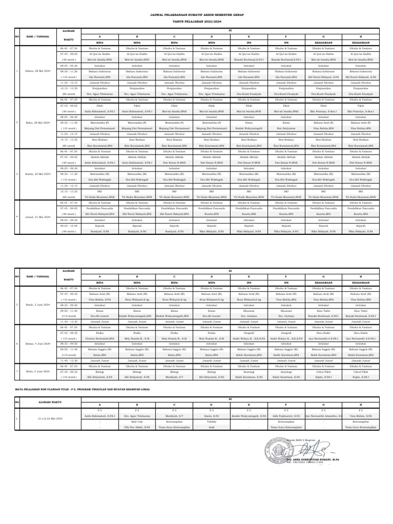 Jadwal Sumatif Kelas Xi | PDF