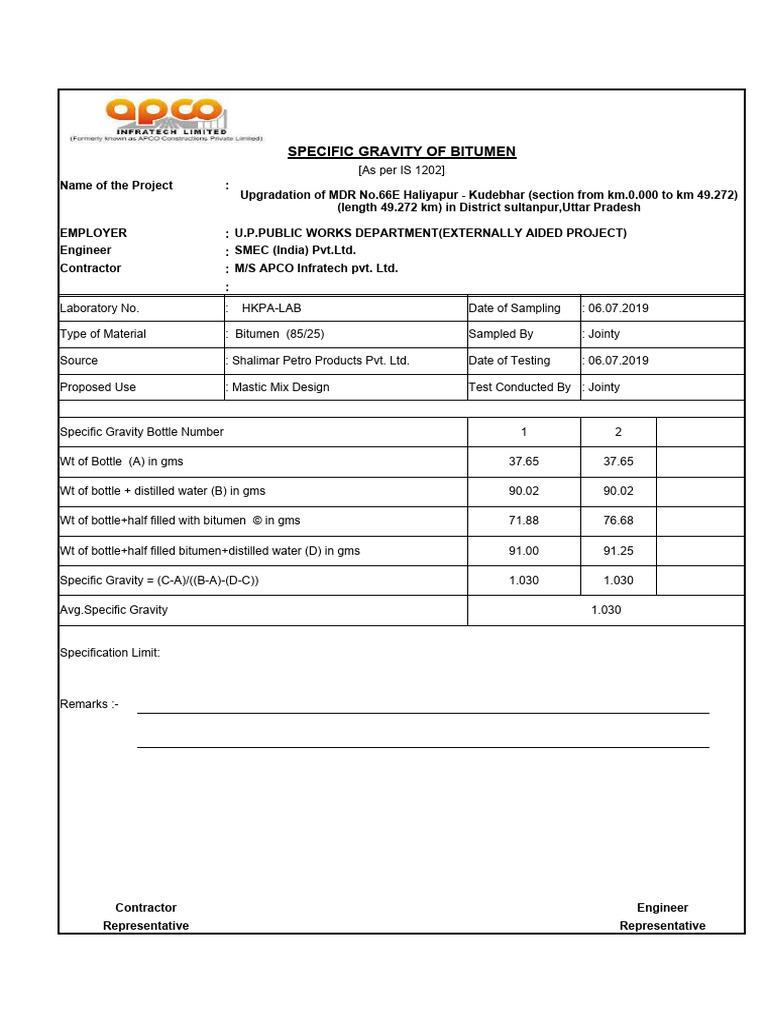 Specific Gravity of Bitumen | PDF