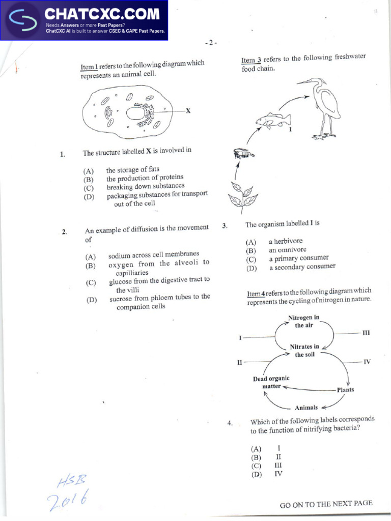Csec HSB P1 2016 | PDF