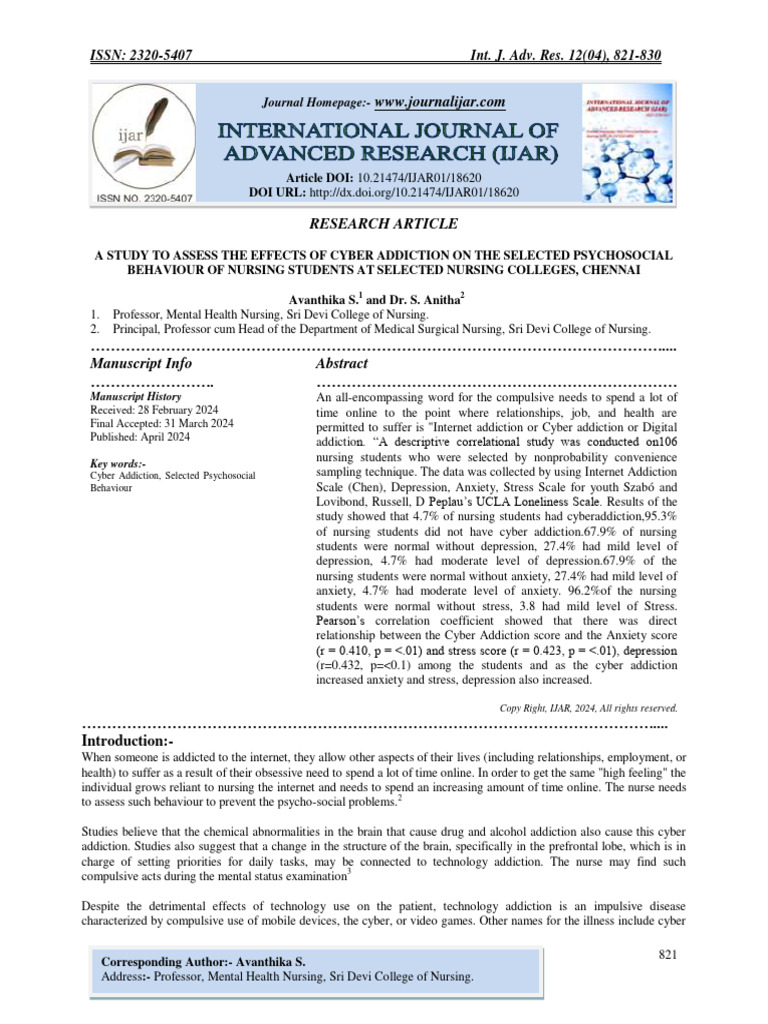 A Study To Assess The Effects of Cyber Addiction On The Selected ...