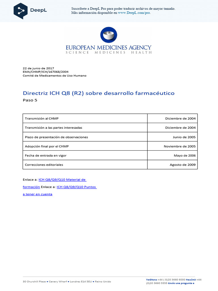 ICH Q8 Es | PDF | Medicamentos con receta | Farmacéutico