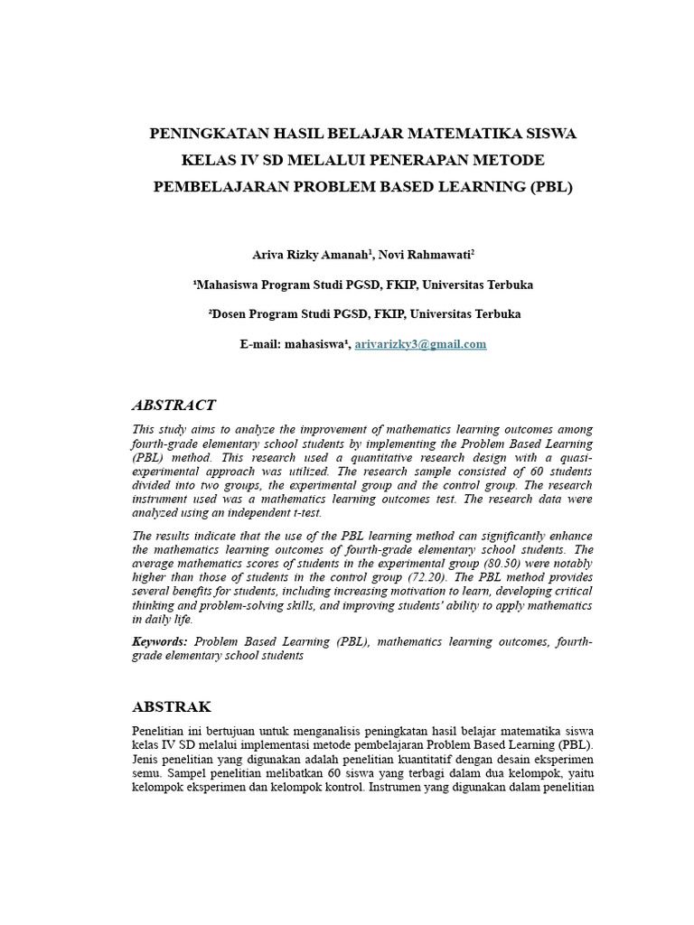 Finish Karil Ariva Peningkatan Hasil Belajar Matematika Siswa Kelas IV SD Melalui Penerapan ...