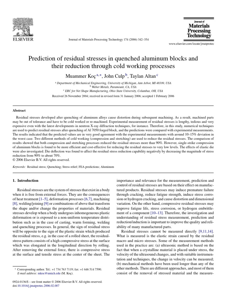 (Koc06) Prediction of Residual Stresses in Quenched Aluminum Blocks and ... (Koc06) Prediction of Residual Stresses in Quenched Aluminum Blocks and ...