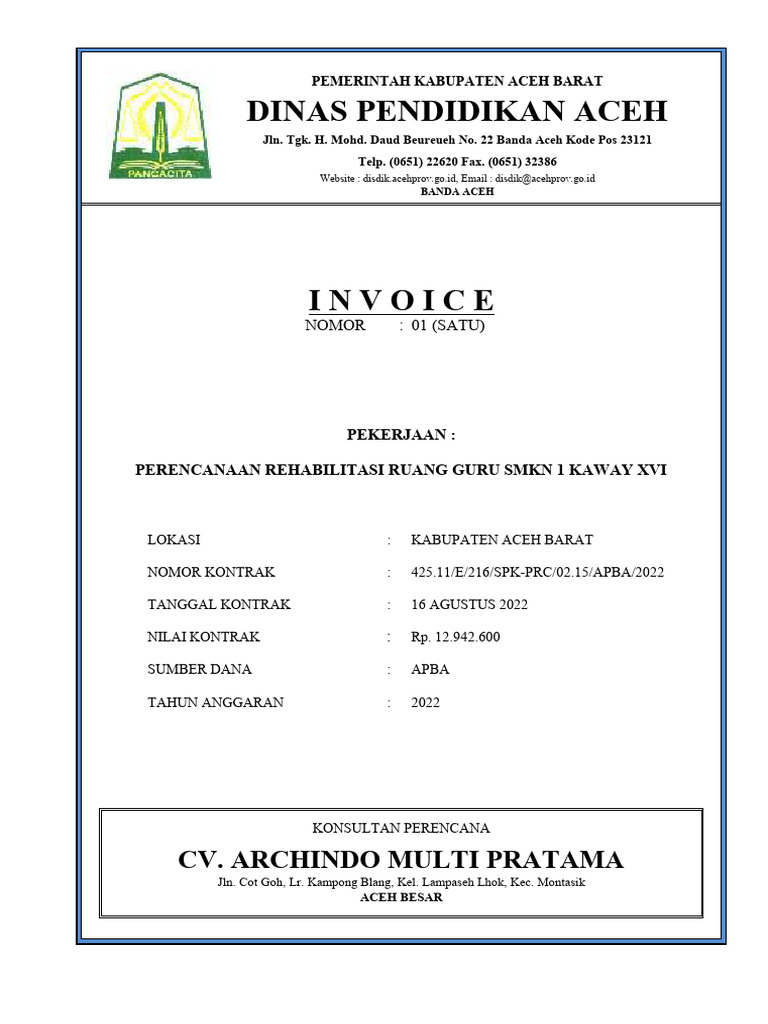 Invoice Perencanaan Ruang Guru SMKN 1 | PDF
