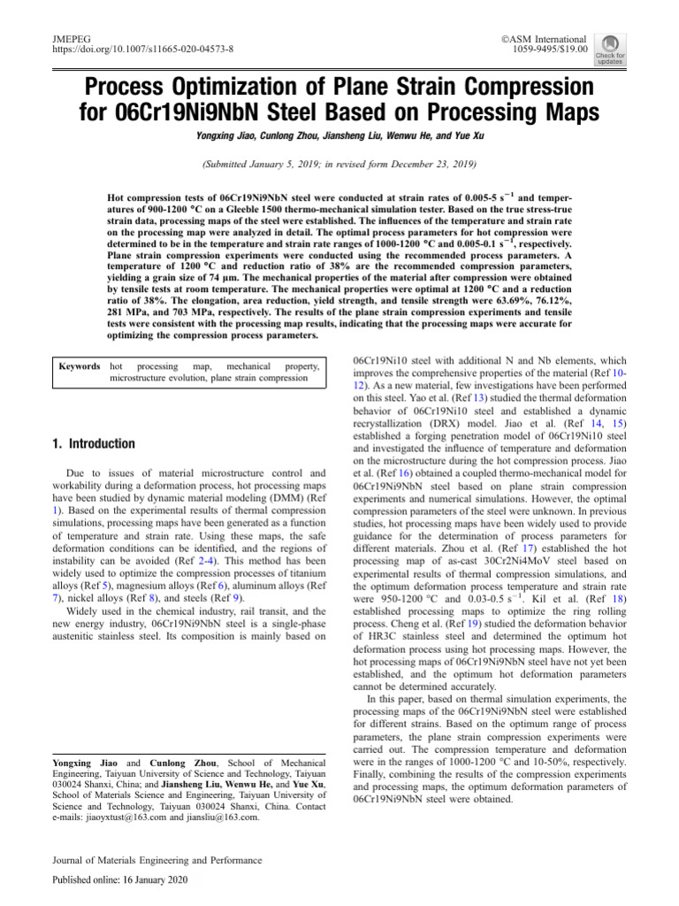 Jiao (2020) Process Optimization of Plane Strain Compression For ...