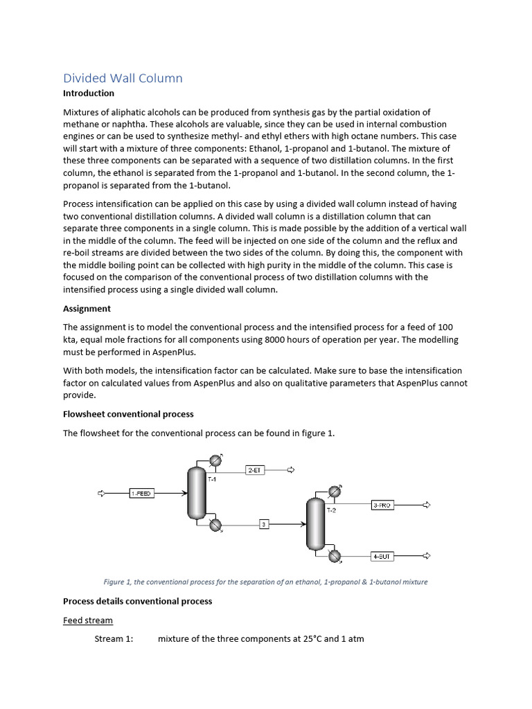 AMS Divided wall column assignment | PDF | Distillation | Chemistry