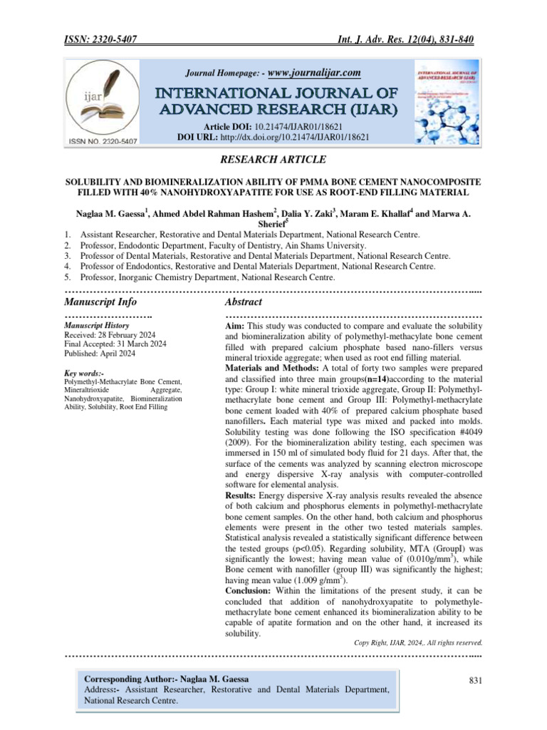 Solubility and Biomineralization Ability of Pmma Bone Cement ...