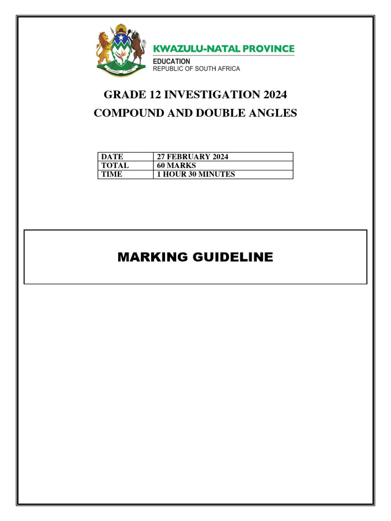 GR 12 - MARKING GUIDELINE - Investigation On Compound & Double Angles FINAL VERSION | PDF ...