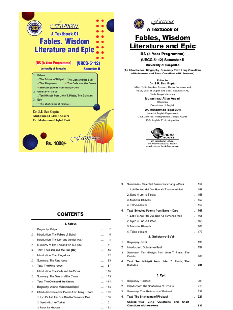 A Textbook of Fables, Wisdom Literature and Epic | PDF | English Literature