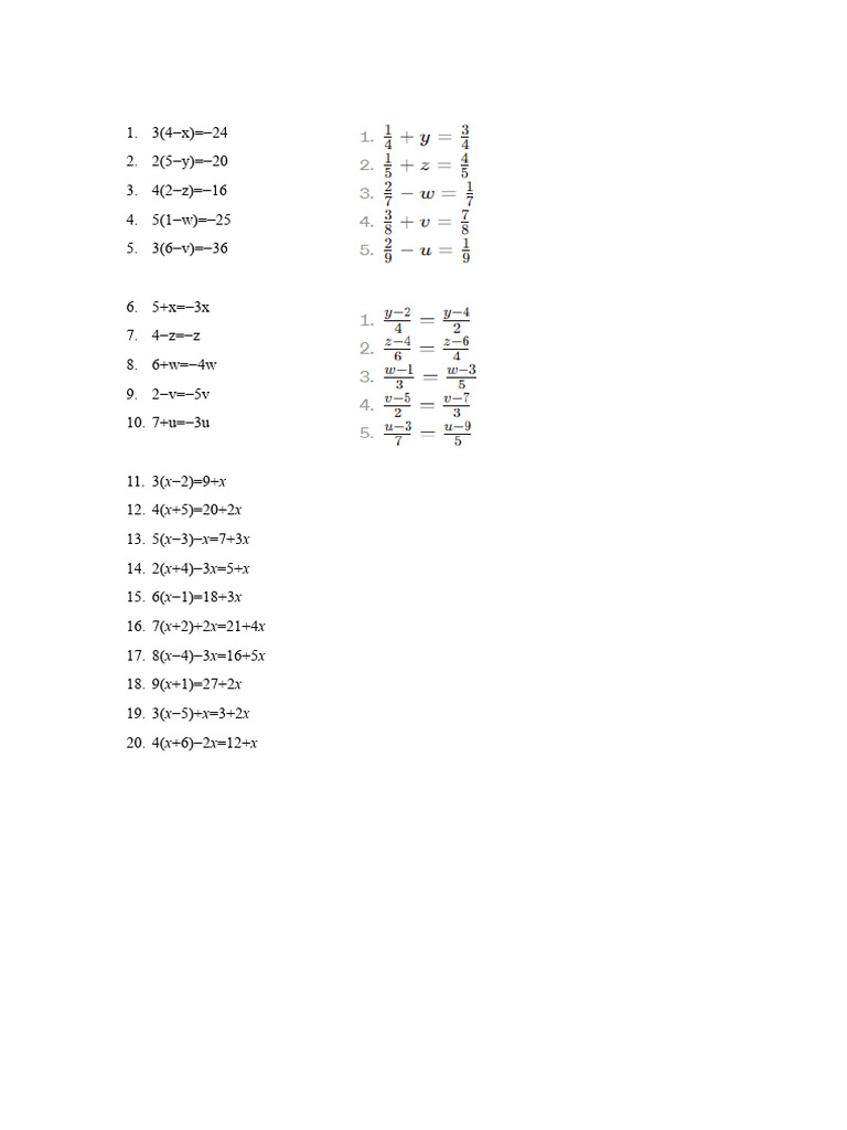 Algebra Equation Practice | PDF
