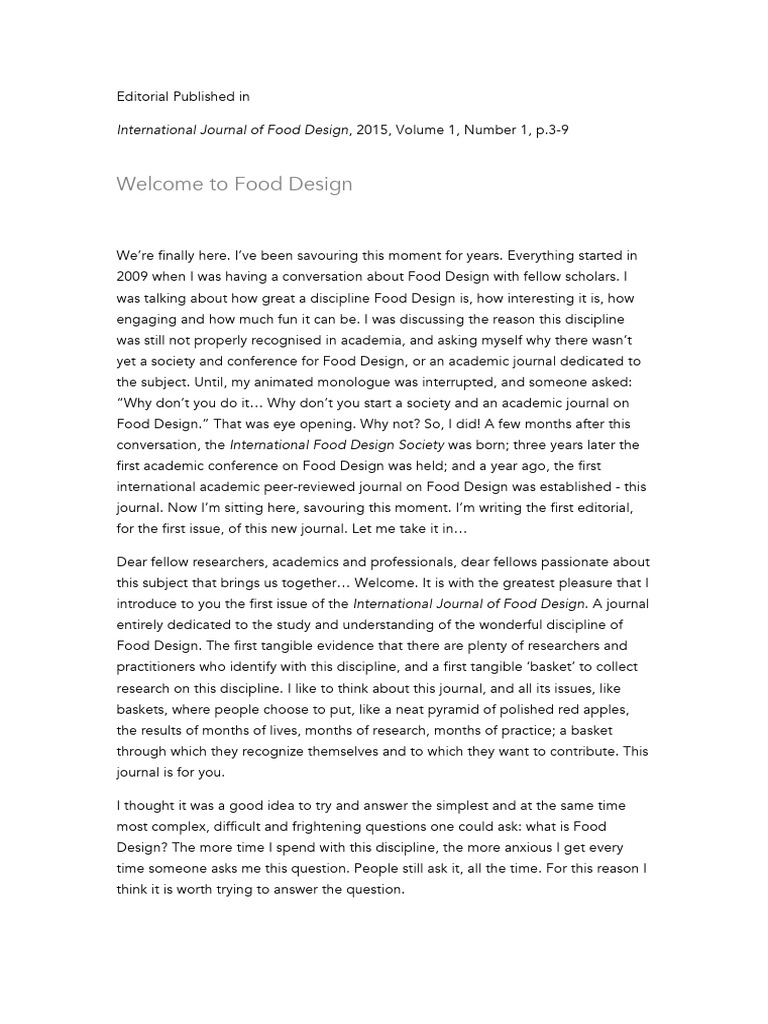 Welcome To Food Design | PDF | Design | Knowledge