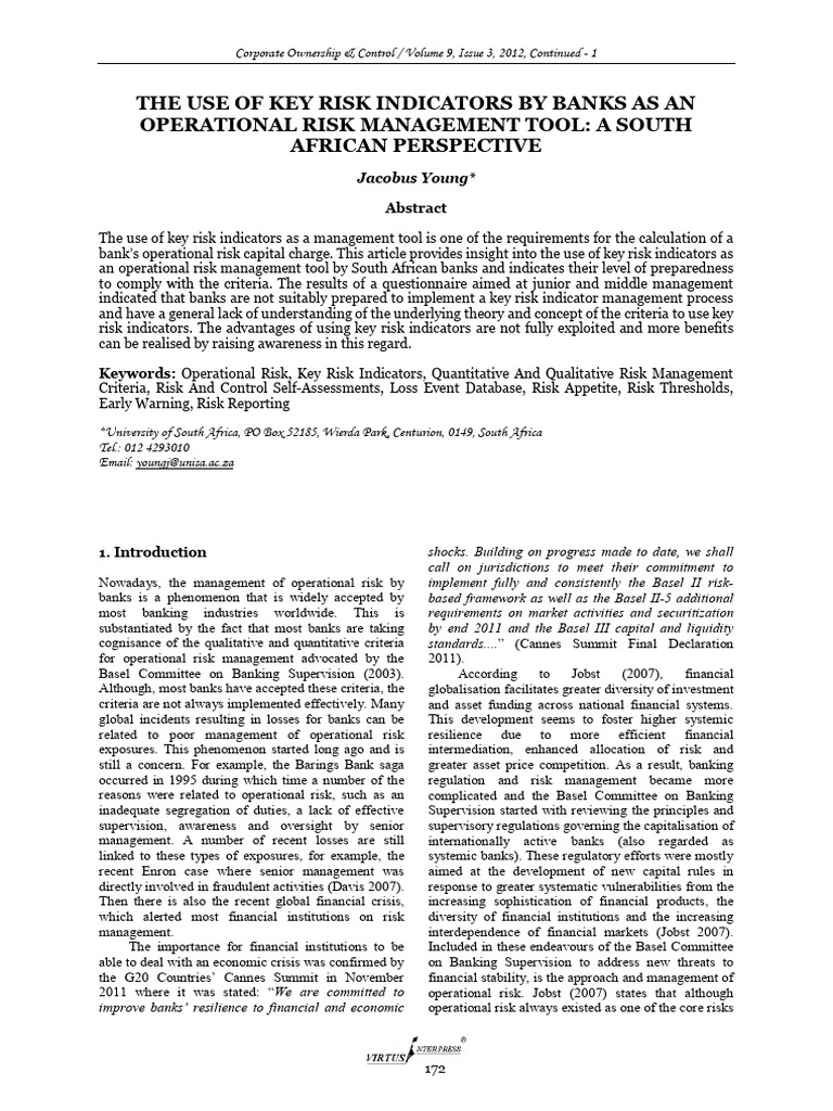 The Use of Key Risk Indicators by Banks As An Oper | PDF | Operational ...
