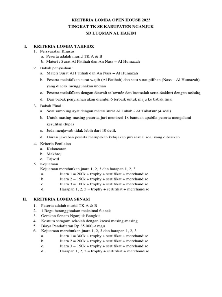 KRITERIA LOMBA OPEN HOUSE 2023 | PDF KRITERIA LOMBA OPEN HOUSE 2023 | PDF