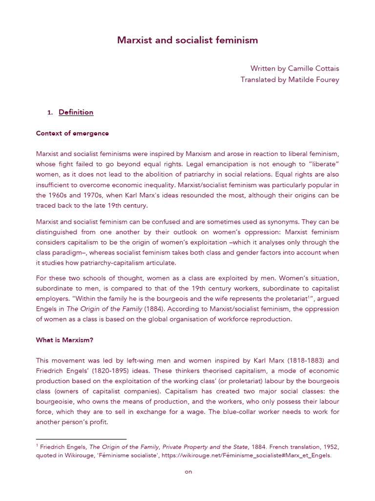 Technical Sheet Marxist and Socialist Feminism | PDF | Gender Studies | Feminism