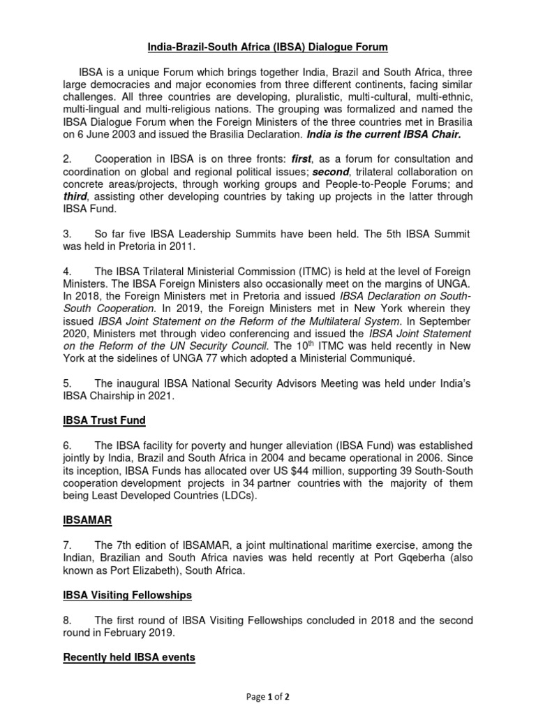 IBSA_Brief | PDF | International Relations | Economies