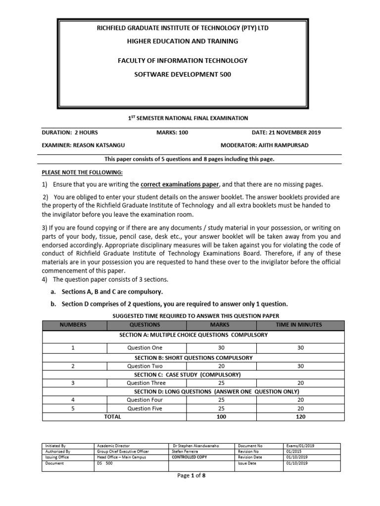 Software Development 500 Exam | PDF | Control Flow | Computer Program