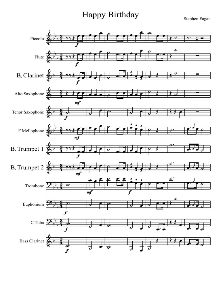 Happy Birthday Marching Band Arrangement | PDF | Brass Instruments ...