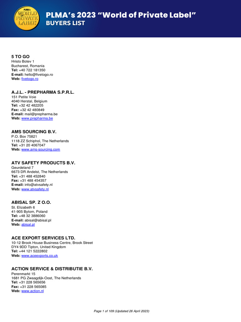 Plma 2023 WPL Buyers List | PDF | Retailing | Retailers