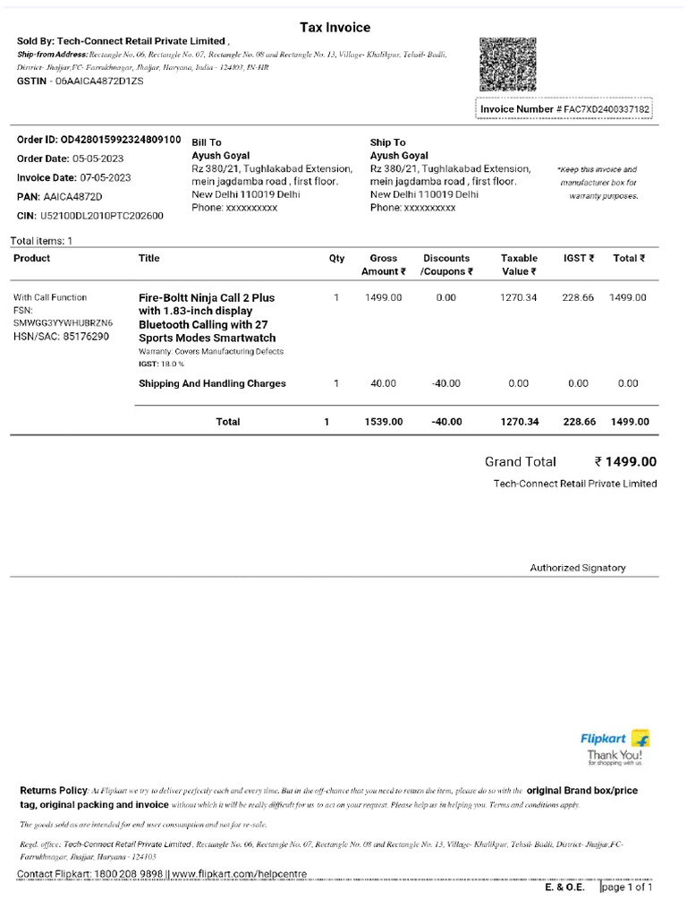 Fire Bolt Invoice | PDF
