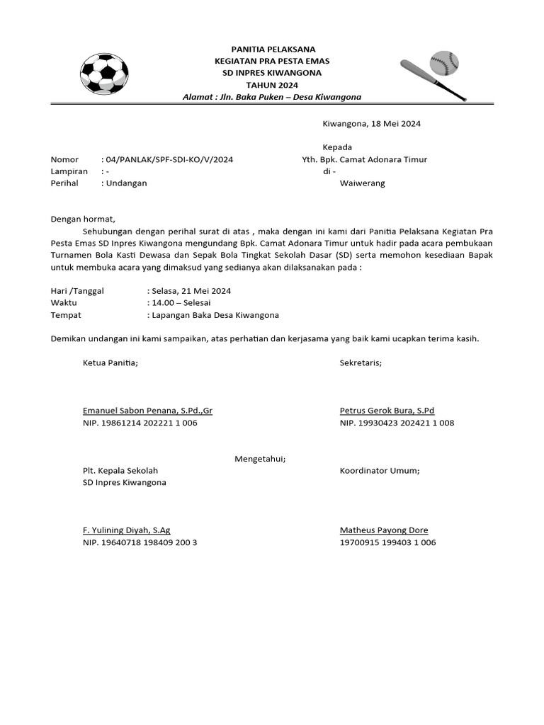 Surat Undangan Pembukaan Turnamen | PDF