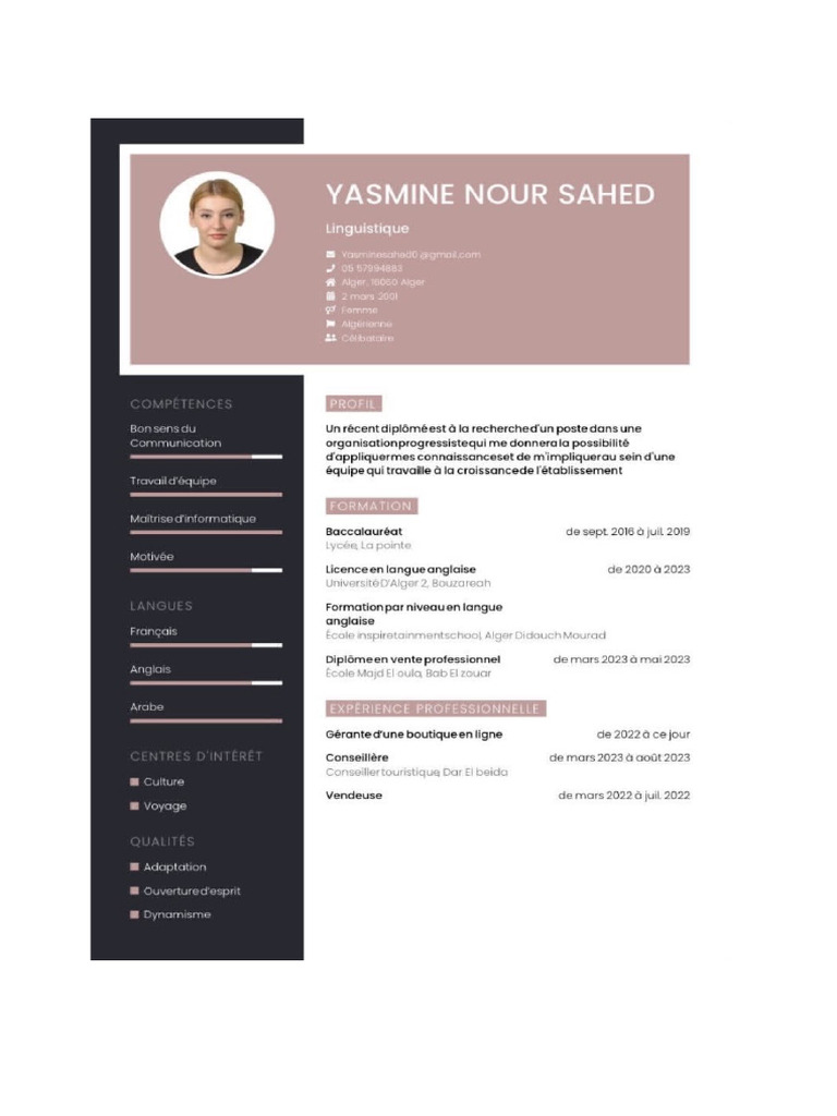 Algeriejob.com Cv Yasmine Sahed 66010813 | PDF