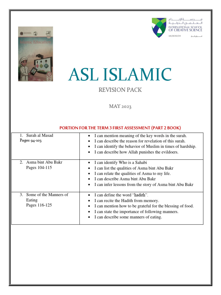 ASL ISLAM Revision For GR 1 First Assesment | PDF | Muhammad | Surah