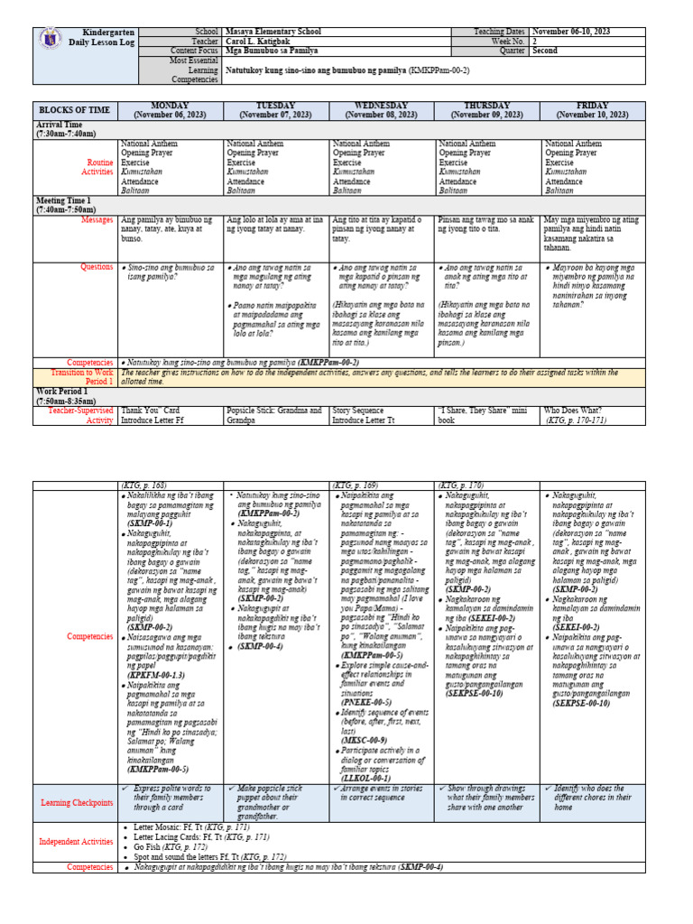 Kindergarten DLL MELC Q2 Week 2 | PDF