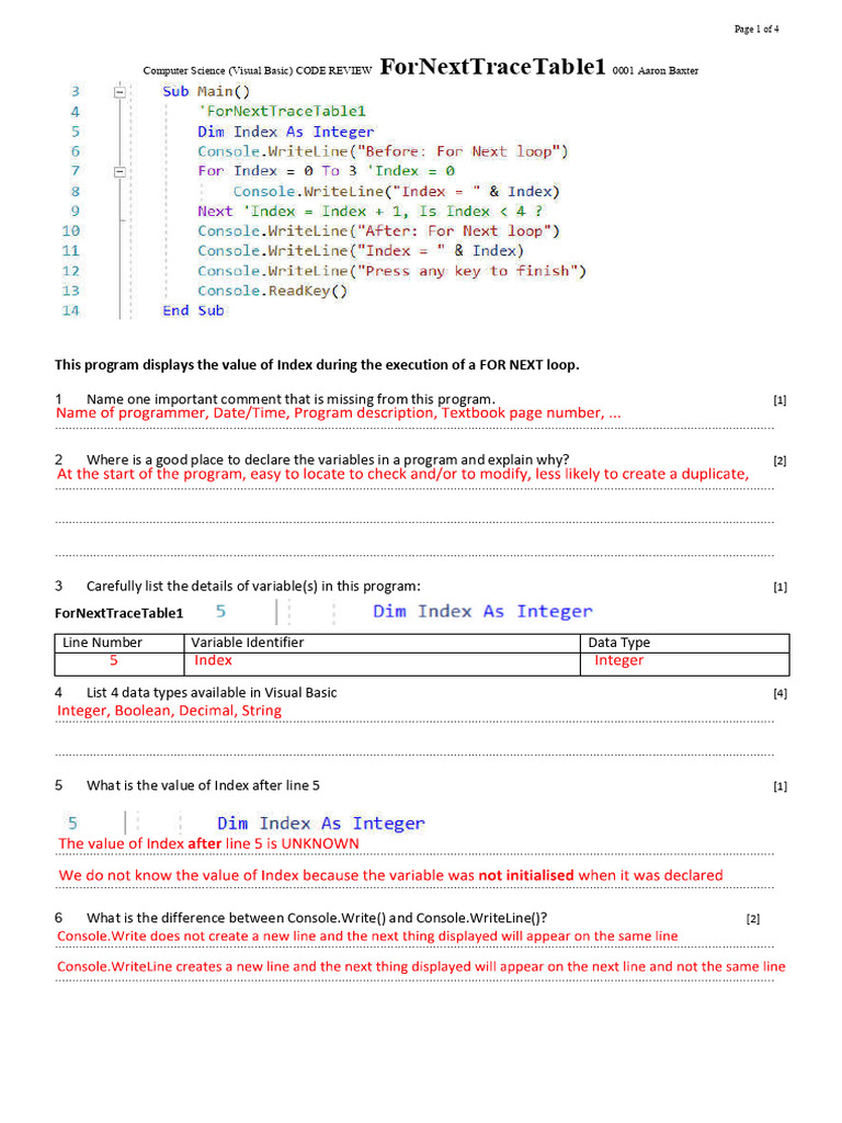 ForNextTraceTable1 | Download Free PDF | Computer Program | Programming