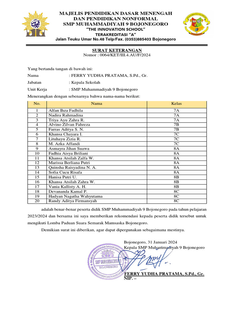 Surat Keterangan Lomba Padus - Sella Aprilia Mutiara Lingga | PDF