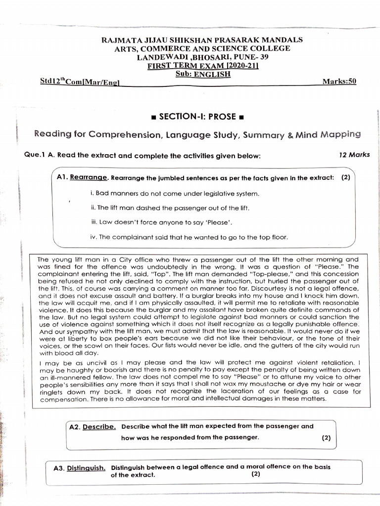 12th English First Semester Exam Paper | PDF | Assault | Chicken