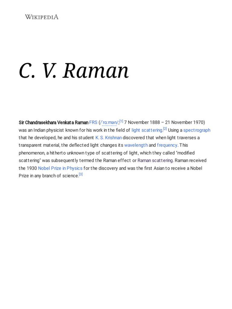 C. V. Raman: Pioneer of Raman Effect | PDF | Religion & Spirituality