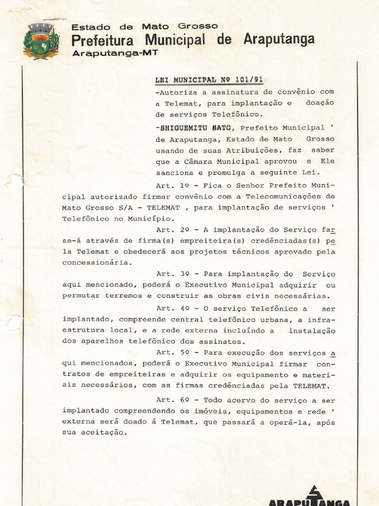 Lei n° 101 Comvênio com a Telemat | PDF