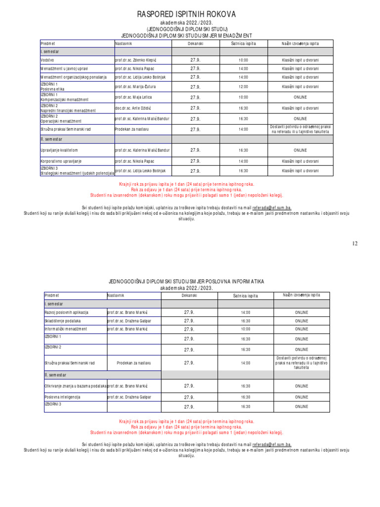 JDS Dekanski Rokovi 22 23 Mostar | PDF