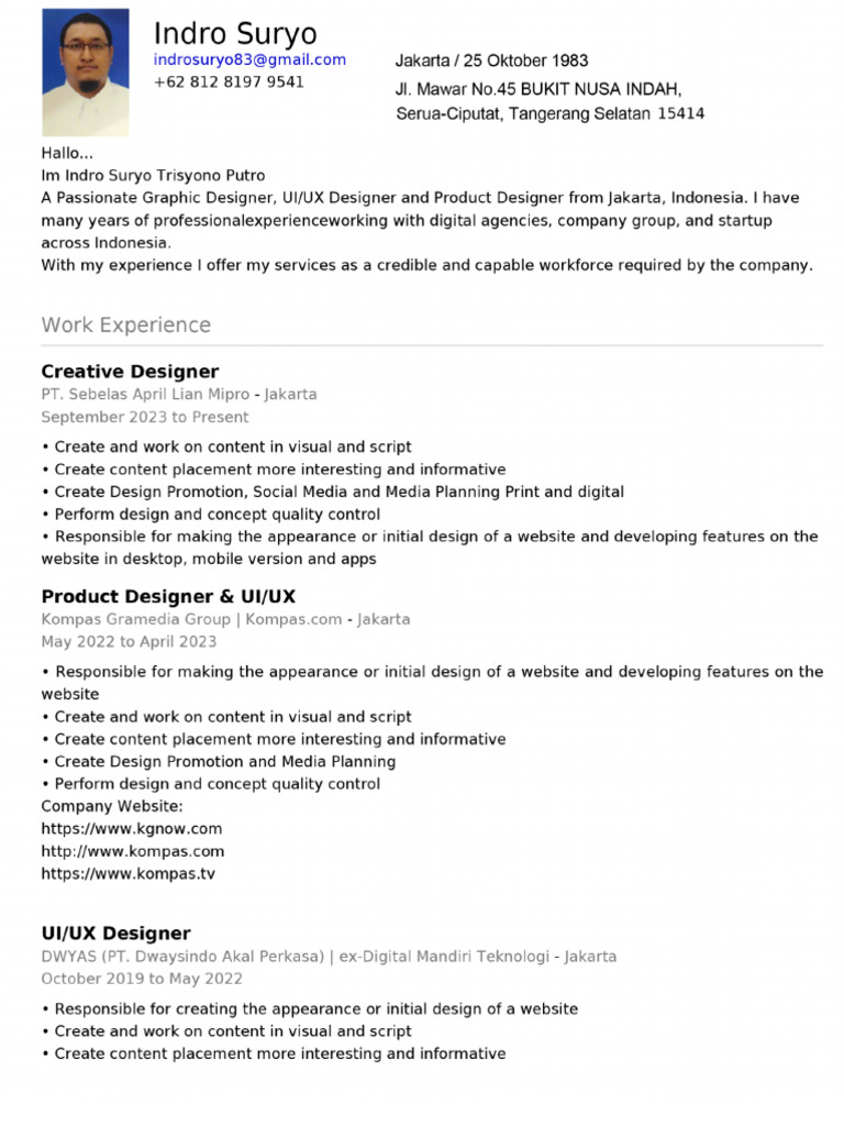CV Indro Suryo-Formal New | PDF