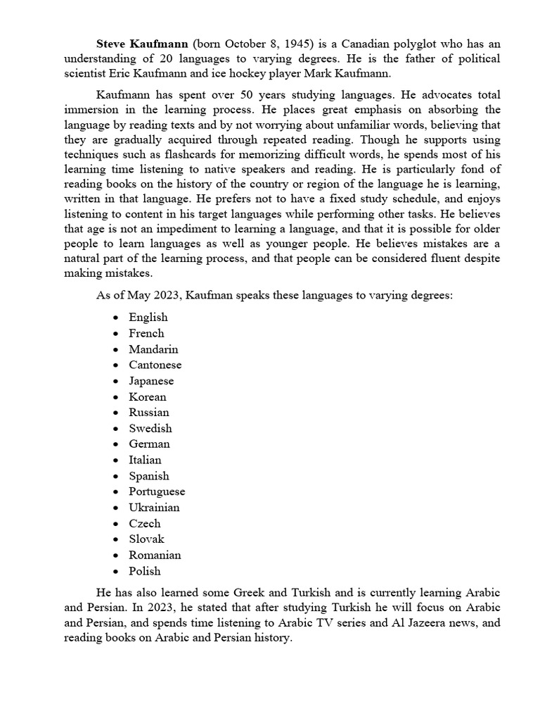 Steve Kaufmann: Polyglot Language Learning | PDF