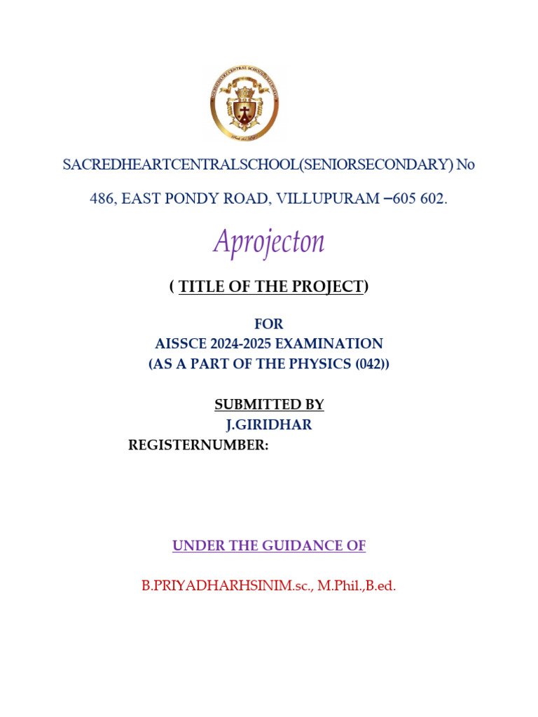 Physics Project Front Page | PDF