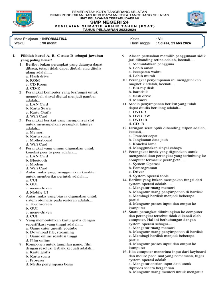 Soal Informatika Psat - 7 Ok | PDF | Komputer