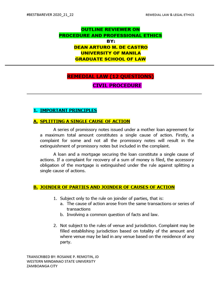 THE-OUTLINE-REVIEWER-ON-PROCEDURE-AND-LEGAL-ETHICS | Download Free PDF ...