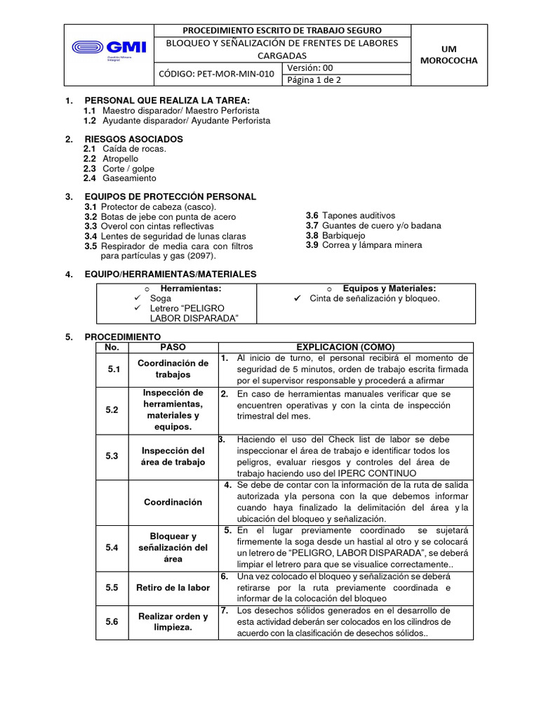 PET-MOR-MIN-010 Bloqueo y Señalización de Frentes de Labores Cargadas v ...