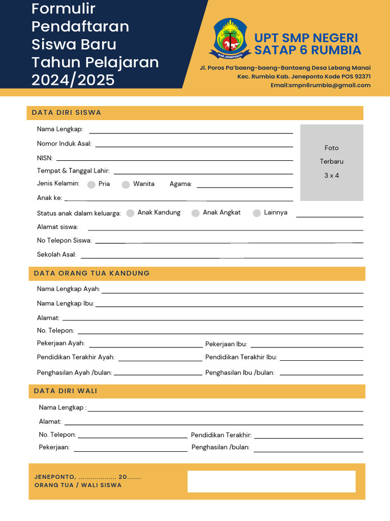 Formulir PPDB Upt SMP Negeri Satap 6 Rumbia | PDF