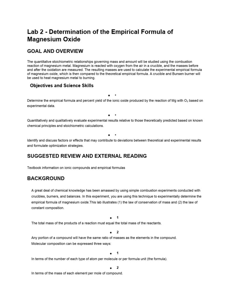 Magnesium Lab | PDF | Stoichiometry | Magnesium