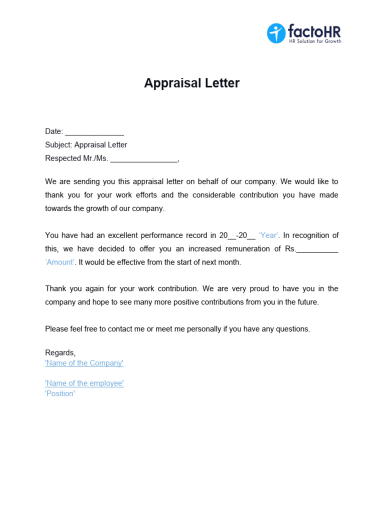 Appraisal Letter Format - 1 | PDF