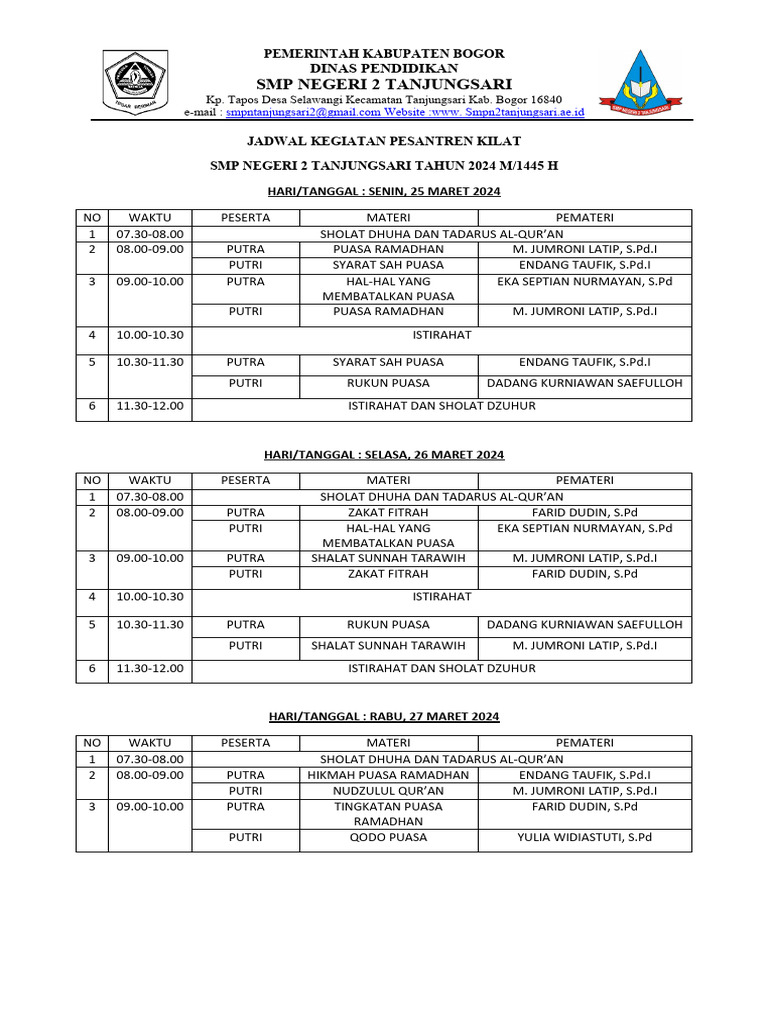 New Jadwal Sanlat 2024 | PDF