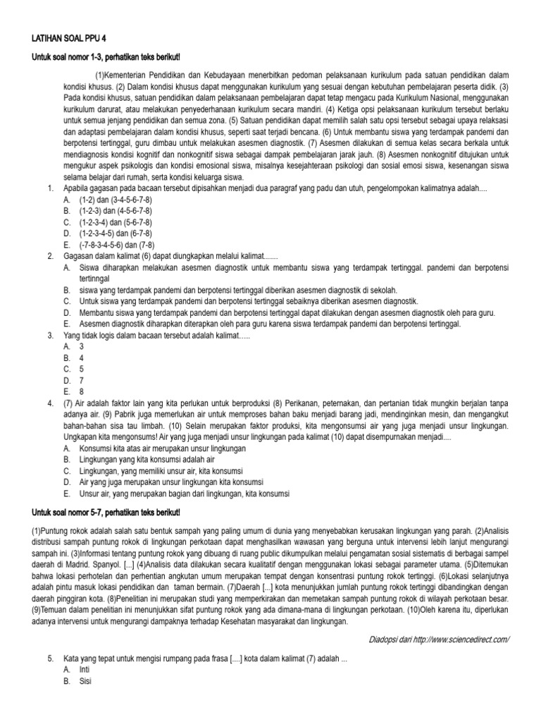 Latihan Soal Ppu 4 | PDF