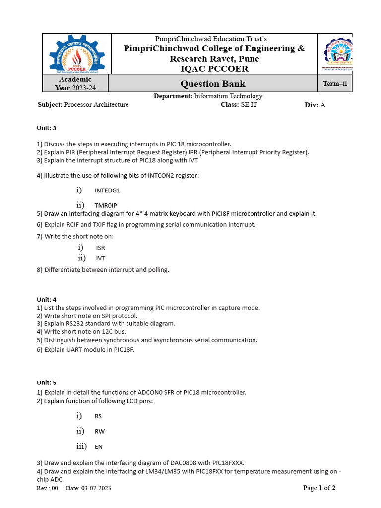 Question Bank | PDF | Microcontroller | Digital Electronics