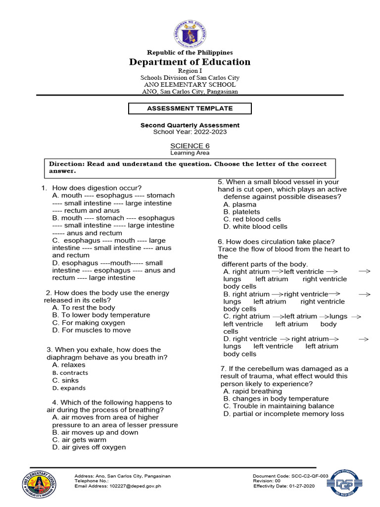 Science 6 - Q2 - 2022-2023 | PDF | Heart | Nerve