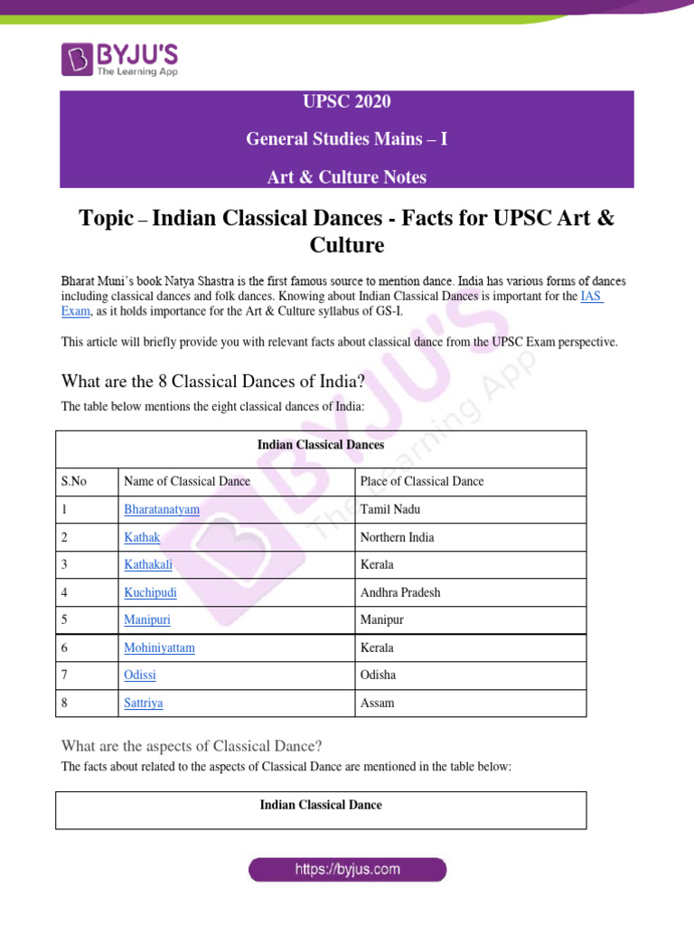 Indian-Classical-Dances-UPSC-Notes | PDF | Entertainment | Concert Dance
