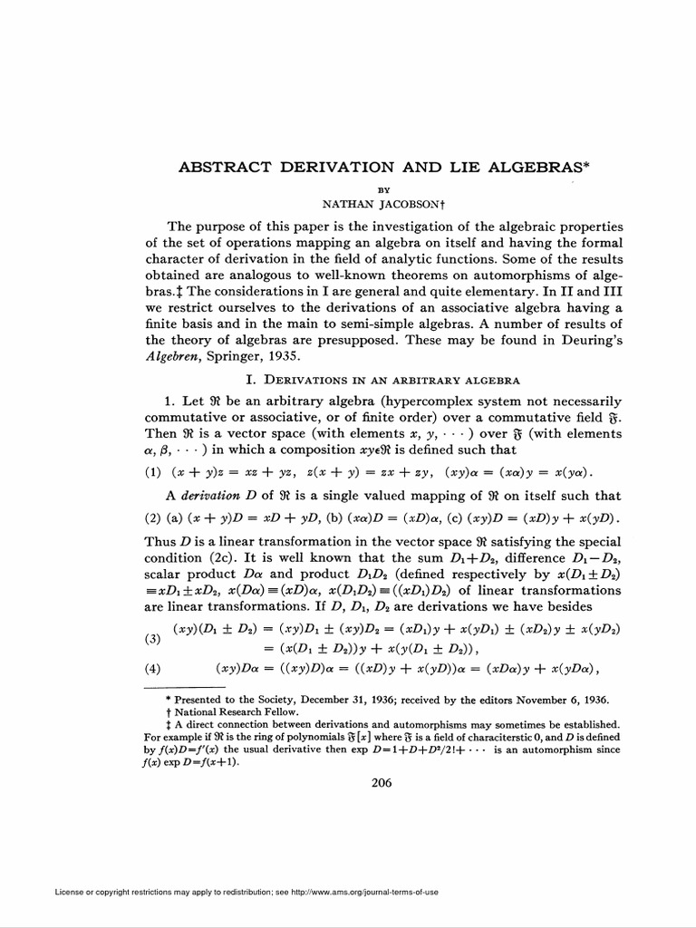 Abstract Derivation and Lie Algebras | PDF | Lie Algebra | Field ...