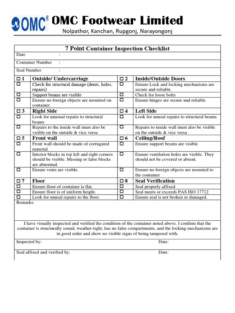 7 Point Container Inspection Checklist | PDF 7 Point Container Inspection Checklist | PDF