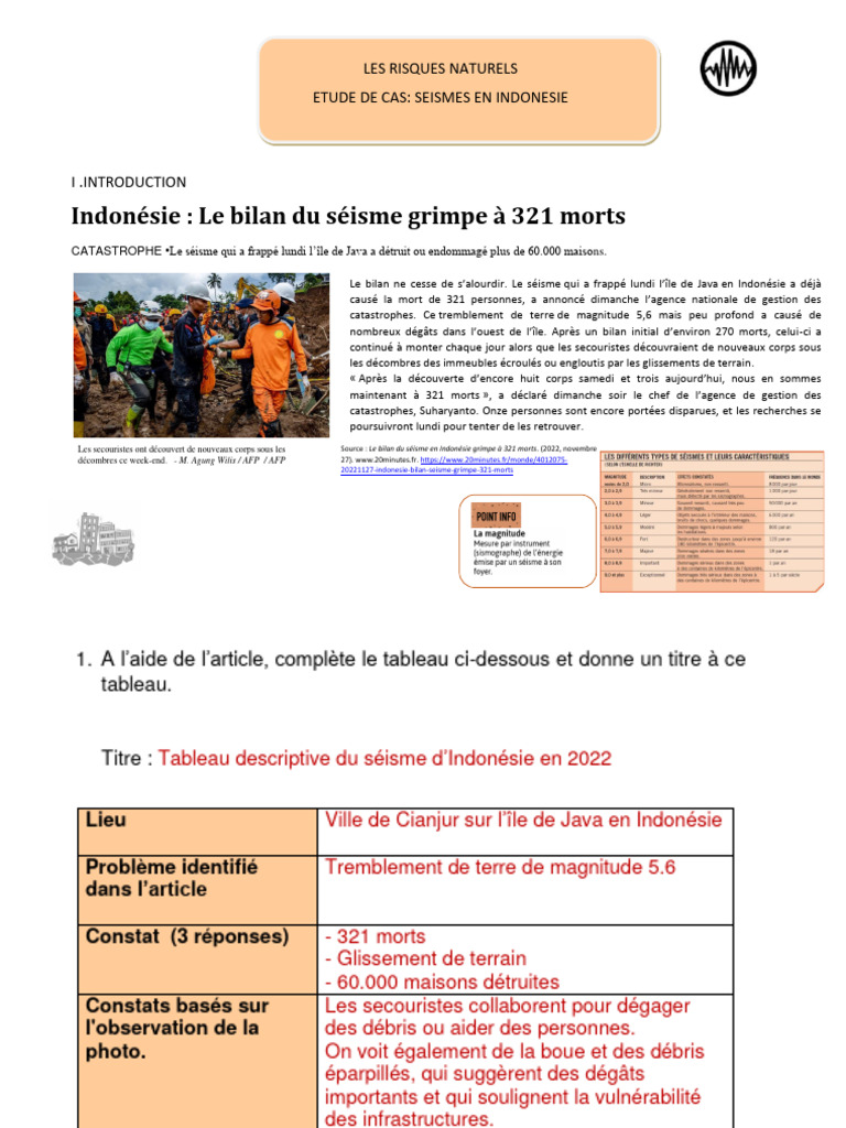 Séisme meurtrier en Indonésie 2022 | PDF | Tremblements de terre ...
